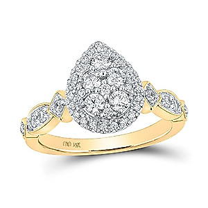 14kt Yellow Gold Round Diamond Cluster Bridal Wedding Engagement Ring 3/4 Cttw