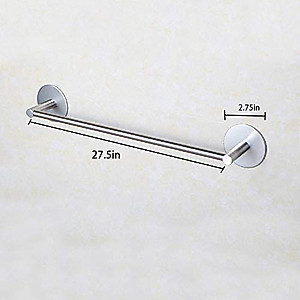 TOGU 27.5 inch Self Adhesive Single Towel Bar Heavy Duty Waterproof Towel Rack Stick on Bathroom Kitchen Lavatory Hanging Towel, Brushed Stainless Steel Finish