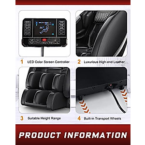 BILITOK Massage Chair Recliner with Zero Gravity, Full Body Massage Chair with Heating, Bluetooth Speaker, Airbags, Foot Roller, Touch Screen, Space-Saving for Office,Faux Leather (Black)