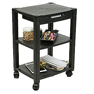 Mind Reader 3-Shelf Printer Cart, Stand with Wheels, Drawer, Cord Management, Black