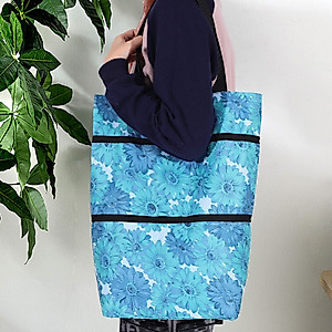 Cabilock 2Pcs Folding Shopping Bags Portable Collapsible Trolley Bags with Wheels for Women As Shown