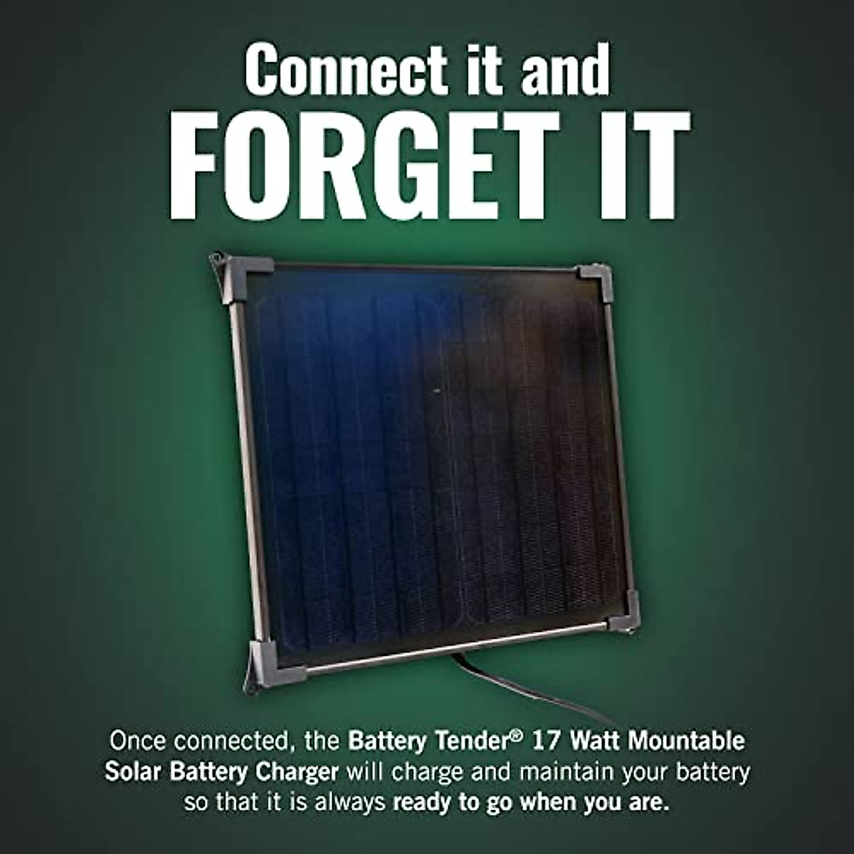 Battery Tender 17 Watt Solar Battery Charger with Charge Controller, Mountable and IP67 Weatherproof Solar Panel, Suitable for 12 Volt Lead Acid and AGM Batteries