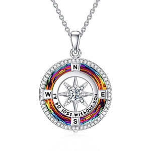 TOUPOP Christmas Gifts for Wife I'd be Lost without You Compass Necklace for Women 925 Sterling Silver Compass Jewelry Gifts for Girlfriend Pendant with Crystal Necklaces for Birthday Graduation Valentines Mothers Day Inspirational Gift for Her Sister Mom