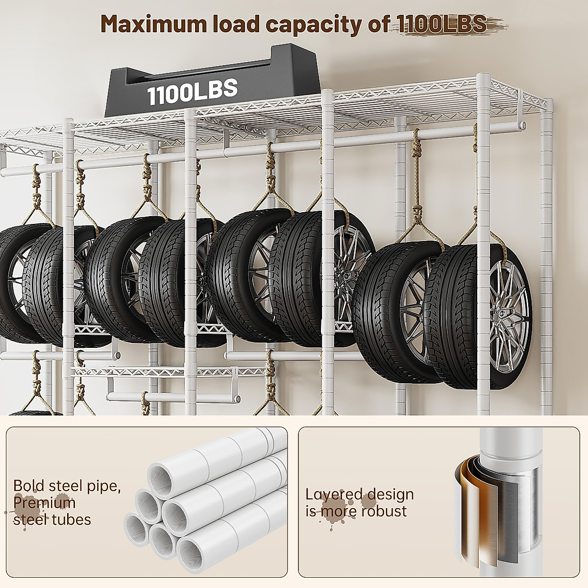 Raybee 76.9" H Clothes Rack Heavy Duty Loads 1100 LBS Metal Clothing Racks for Hanging Clothes Adjustable Wadorbe Closet White,75.8" W*17.7" D*76.9" H