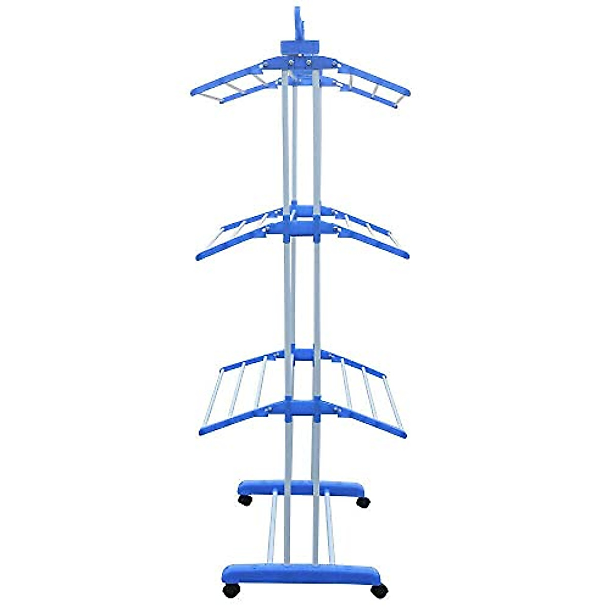 Gdrasuya10 66" Blue Folding Dryer Hanger with Casters, 3-Layer Portable Stand Towel Rack Clothes Drying Rack for Outdoor or Indoor (Blue)
