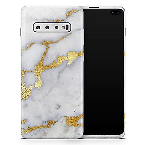 DesignSkinz Marble & Digital Gold Foil V1 Protective Vinyl Decal Wrap Skin Cover Compatible with The Samsung Galaxy S20 (Screen Trim & Back Glass Skin)