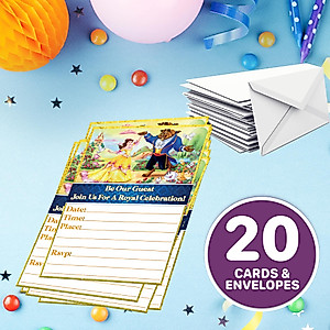 20x Enchanted Rose Birthday Invitations and Envelopes – Fill-in Happy Birthday Party Invitations for Kids, 6X4 Inches, Postcard Style