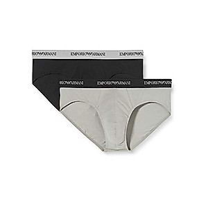 Emporio Armani Men's Stretch Cotton Classic Logo Brief, Black/Grey, X-Large