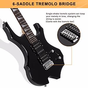 Glarry Cool Burning Fire Style Electric Guitar Christmas gift for Beginner Guitar Lover with Accessories Pack (Black)