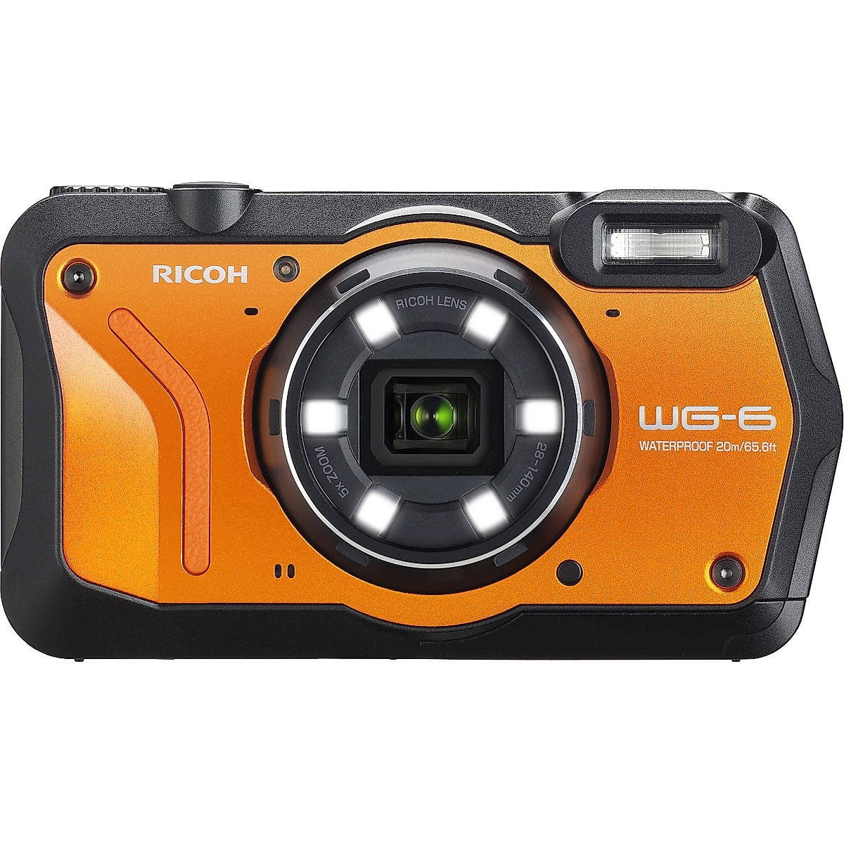 Ultimaxx Essential Bundle + Ricoh WG-6 Digital Camera (Orange) + SanDisk 64GB Extreme Pro SDXC, Floating Wrist Strap, 6.5” Tabletop Tripod, High Speed Memory Card Reader & More (19pc Bundle)