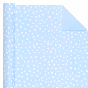 WRAPAHOLIC Reversible Wrapping Paper - Mini Roll - 17 Inch X 33 Feet - Light Blue and Delicate Polka Dots Design for Birthday, Holiday, Wedding, Baby Shower
