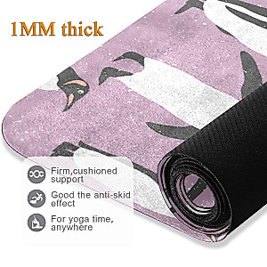 Qilmy Purple Penguin Yoga Mat Non Slip - Extra Long Thin Exercise Mats - 1 mm Thick High Density Padding Mat for Men & Women Stretching & Toning Workouts