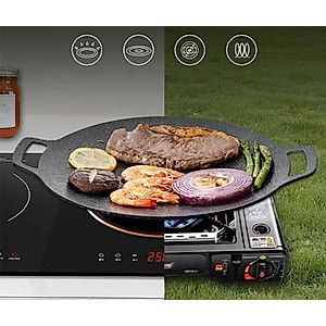 Korean BBQ Grill Pan Non-stick Marble Camping Round Griddle,Korean Non-stick Round Baking Pan,Korean BBQ Grill Pan, Round Barbecue Griddle Pan with Handle for Baking,Grill,BBQ