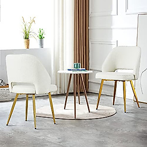 Ebullient Modern Velvet Dining Chairs Set of 2, Upholstered Living Room Accent Chairs, Gold Vanity Chairs，mid Century Chair for Living Room Kitchen Bedroom (White + Gold Legs, Set of 2)