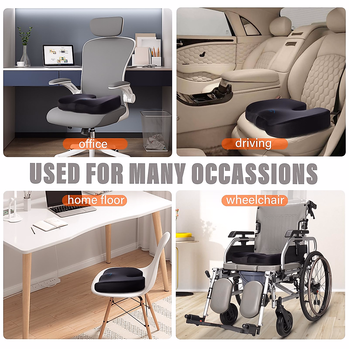 WAOAW Seat Cushion, Office Chair Cushions Butt Pillow for Long Sitting, Memory Foam Chair Pad for Back, Coccyx, Tailbone Pain Relief