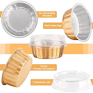 EUSOAR Disposable Foil Ramekins with Lids, 30 pack 8oz 235ml Aluminum Foil Muffin Liners Cupcake Baking Cups, Mini Pie Pans with Lids, Foil Baking Cups Containers for Creme Brulee or Cupcake