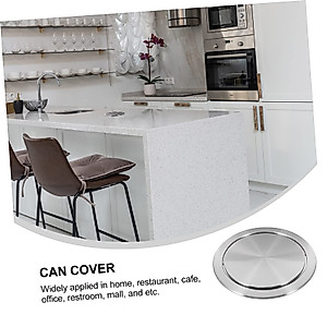 Hohopeti Flush Trash can Cover 8 inch Wide Trash can Kitchen Garbage can Garbage bin auto Trash can Metal Trash bin Recessed Counter Top Cover 430 Stainless Steel Wastebasket Clamshell Mini