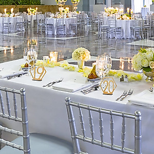 SUNFECILI 10 Pcs Wooden Table Numbers, Hexagon Hollow Out Table Number,Wedding Place Cards, Wood Numbers Place Cards with Holder Base Standing Wood Wedding Decorations, Gold(1-10)