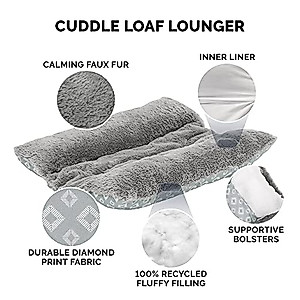 Furhaven Cat Bed for Indoor Cats, Washable w/ Removable Bolsters, For Pets Up to 9 lbs - Plush & Diamond Print Cuddle Loaf Mat - Gray, Small