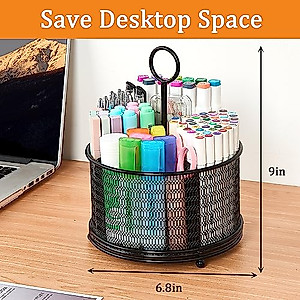 Spacrea Pencil Holder for Desk - 360°Degree Rotating Pen Organizer, Desk Organizer with 4 Compartments, Pen Holder for Desk, For School, Classroom, Office, Art Supplies(Black)