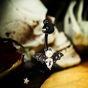 Jewseen Belly Button Rings Bat Belly Rings 316L Stainless Steel Belly Piercing 14g Navel Ring for Women Navel Piercing Belly Bar Body Jewelry for Halloween Day