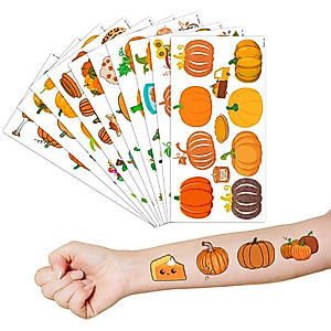 Cute Pumpkin Temporary Tattoos 10 Sheets 100 PCS Fall Pumpkin Party Decorations Favors Supplies Fall Theme Birthday Stickers Halloween Gifts for Boys Girls Kids Class School Prizes Carnival Christmas