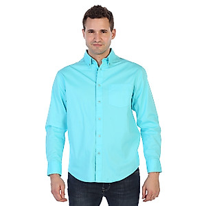 Gioberti Mens 100% Cotton Twill Oxford Long Sleeve Shirt, Aqua, 2X Large