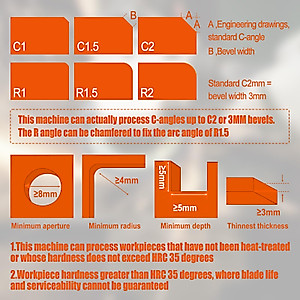 2 in 1 Mini Pneumatic Chamfering Machine, 45° Arc Corner Beveling Trimming Deburring Machine 30000RPM Handheld Chamfering Air Chamfer Tool with 1/4 Inch Air Inlet (C&R Angle Blades,Orange)
