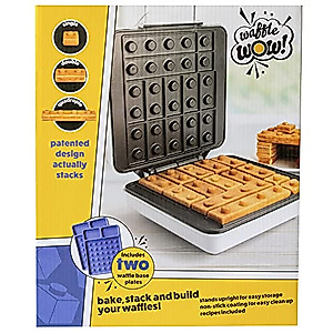 Building Brick Electric Waffle Maker with 2 Construction Eating Plates- Cook Fun, Buildable Waffles or Pancakes in Minutes- Revolutionize Breakfast for Kids, Adults- Stack & Build on Serving Dishes