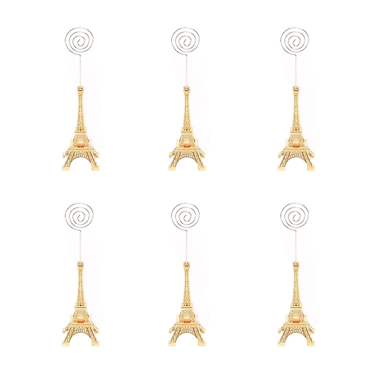 Booluee 6 Pcs Eiffel Tower Base Place Card Holders, Metal Wire Table Photo Holder Table Number Card Holders Table Pictures Stand Memo Note Clip for Home Office Wedding Party (Gold)