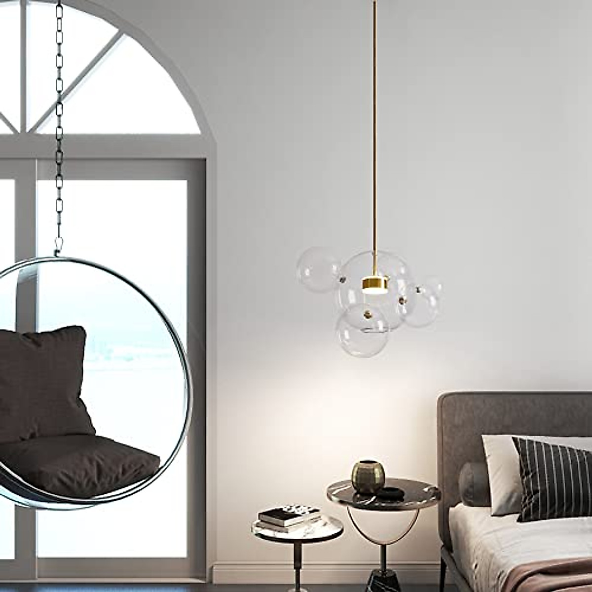 EDISLIVE Modern Artistic Chandeliers Bubble 1-Light 6-Clear Globe Glass Sputnik Pendant Light for Dining Room White