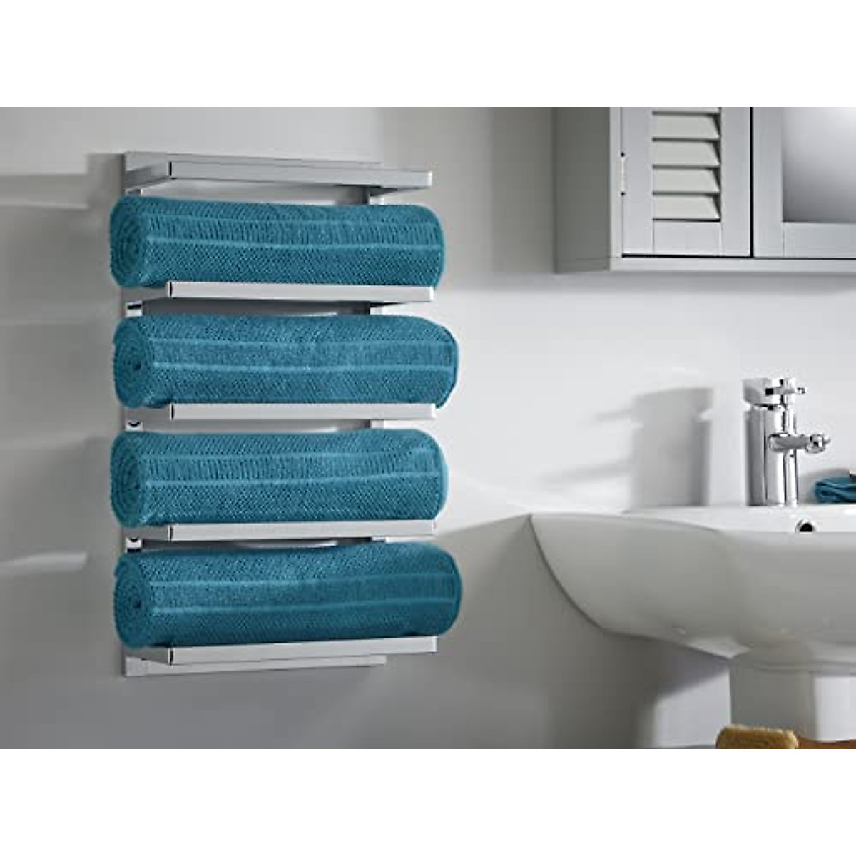 House & Homestyle Holder, Wall Mountable 5 Tier Hanging Towel Storage Rail/Rack for Bathroom, En Suite or Toilet, H 57cm x W 31cm x D 15cm, Chrome Silver