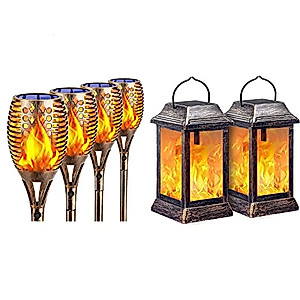TomCare Solar Lights Upgraded, 43" Waterproof Flickering Flames Solar Powered LED Solar Hanging Lanterns Patio Lights for Patio Garden Backyard