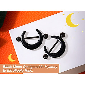 Melighting Black Nipple Rings 14G Surgical Steel 316L Moon Nipple Piercing Jewelry for Women Men Nipple Barbell Body Piercing Jewelry