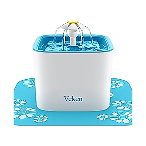 Veken Pet Fountain, 84oz/2.5L Automatic Cat Water Fountain Dog Water Dispenser with 3 Replacement Filters & 1 Silicone Mat for Cats, Dogs, Multiple Pets, Blue
