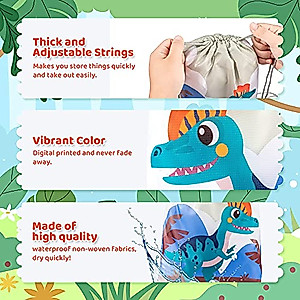 Mocoosy 12 Pack Dinosaur Party Favor Drawstring Bags - Dinosaur Party Bags for Kids Birthday, Dino Goodie Candy Treat Gift Bags for Boys Girls Dino Backpack Bags for Dinosaur Themed Birthday Party Baby Shower Supplies