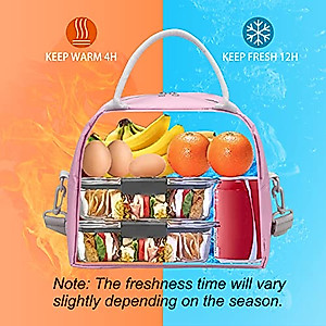 Lunch Box for Women, Large Insulated Lunch Box for Girls, Personalized Preppy Lunch Box for Adults with Adjustable Shoulder Straps,lunch Bag Women with Chenille Letters for Kids（Pink-lunch)