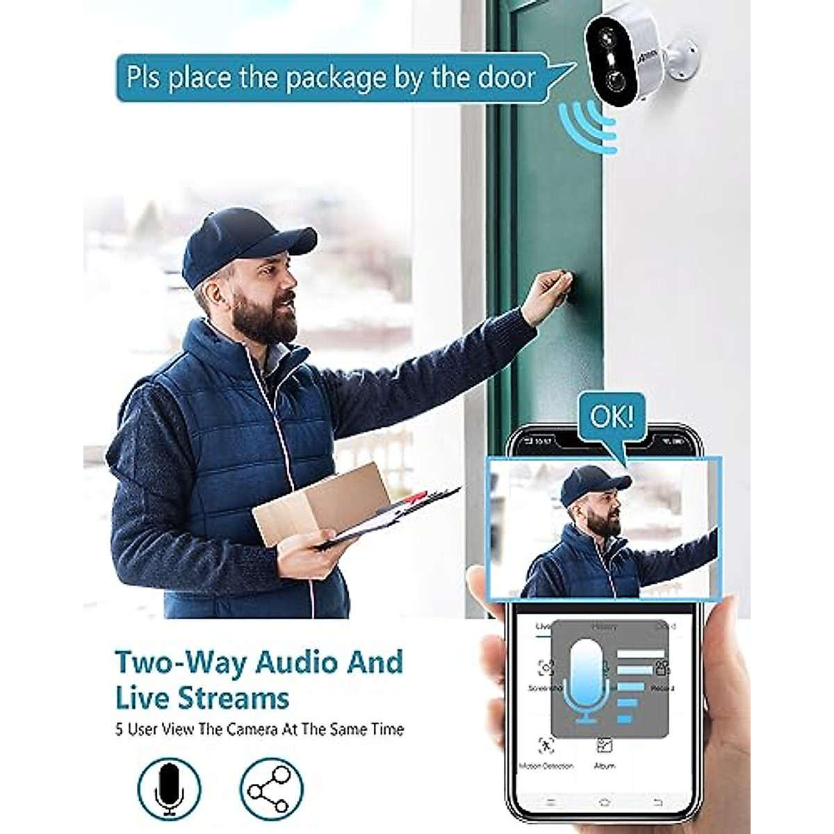 ANRAN 2K Security Cameras Wireless Outdoor, 3MP AI Motion Detection & Color Night Vision Home Security Cameras, Two-Way Talk, Spotlight Siren Alarm, Work with Alexa, Battery Powered, IP65