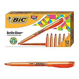 BIC Brite Liner Highlighters, Chisel Tip, 12-Count Pack of Orange Highlighters, Ideal Highlighter Set for Organizing and Coloring
