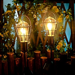 newvivid Pathway Solar Lights Outdoor with Metal Stakes Waterproof Edison Bulbs Solar Pathway Lights Metal Cage Lantern for Patio Backyard Courtyard Lawn Landscape Decor