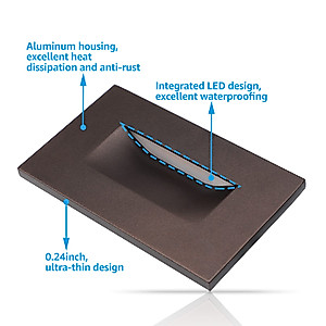 LEONLITE 12-Pack Premium Series 3CCT 120V LED Step Lights, Dimmable 3.5W Indoor Outdoor Stair Light, 3000K/4000K/5000K Selectable, CRI90, 150LM, ETL, Horizontal, IP65, Aluminum, Oil Rubbed Bronze