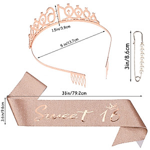 16th Birthday Crown and Sash Kit- "Sweet 16"Birthday Decorations 16th Birthday Party Gifts Birthday Party Supplies for Girls (rose gold)