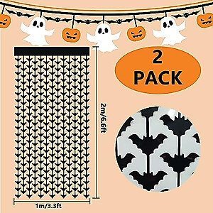 2 Pack 3.3ft x 6.6ft Halloween Foil Fringe Curtain, Black Bats Metallic Tinsel Curtains Streamer Large Party Photo Booth Props Backdrops for Wall Door Indoor Outdoor Decorations