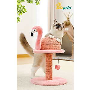PETEPELA Cat Scratching Post, Flamingos Natural Sisal Cat Scratcher with Interactive Toy Ball and Extra Replacement Sisal Scrathing Pole for Kittens and Small Cats Pink
