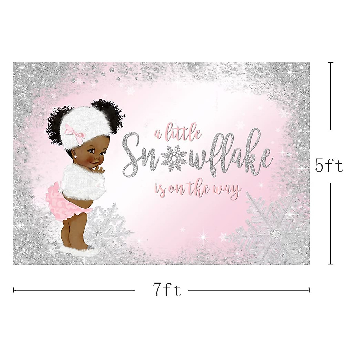 MEHOFOND Winter A Little Snowflake is On The Way Backdrop for Girls Baby Shower Pink Silver Glitter Snowflakes Baby Shower Party Decorations Photography Background Photo Shoot Banner Supplies 7x5ft