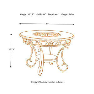 Signature Design by Ashley Glambrey Old World 45" Round Glass Top Dining Table, Brown
