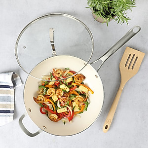 Martha Stewart Lockton 12" Essential Multipurpose Heavy Gauge Aluminum Frypan/Wok Pan w/PFA Free Premium Ceramic Nonstick Interior- Grey