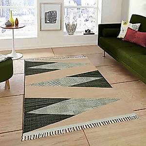 Casavani Indian Handmade Cotton Dhurrie Geometric Green & Beige Area Rug Boho Kilim Flat Weave Rug Indoor Hall Room Decor Carpet Throw Rugs for Bedroom Living Room Bathroom Balcony 12x12 Feet Square