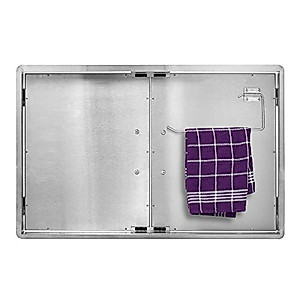 AdirHome 33" Stainless Steel Grill Double Access Double-Face Door with Towel Holder - Easy Install Heavy Duty Stainless Steel Rust Resistant Access Door with Chromium Plated Handle (Vertical Handle)