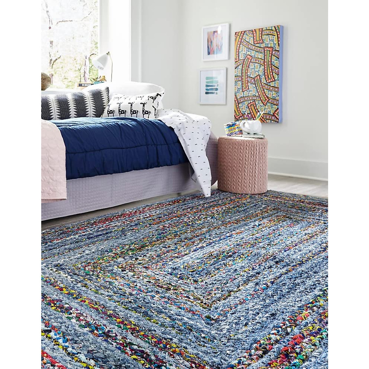 Unique Loom Braided Chindi Collection Casual Modern Blue/Dark Blue Area Rug (9' 0 x 12' 0)